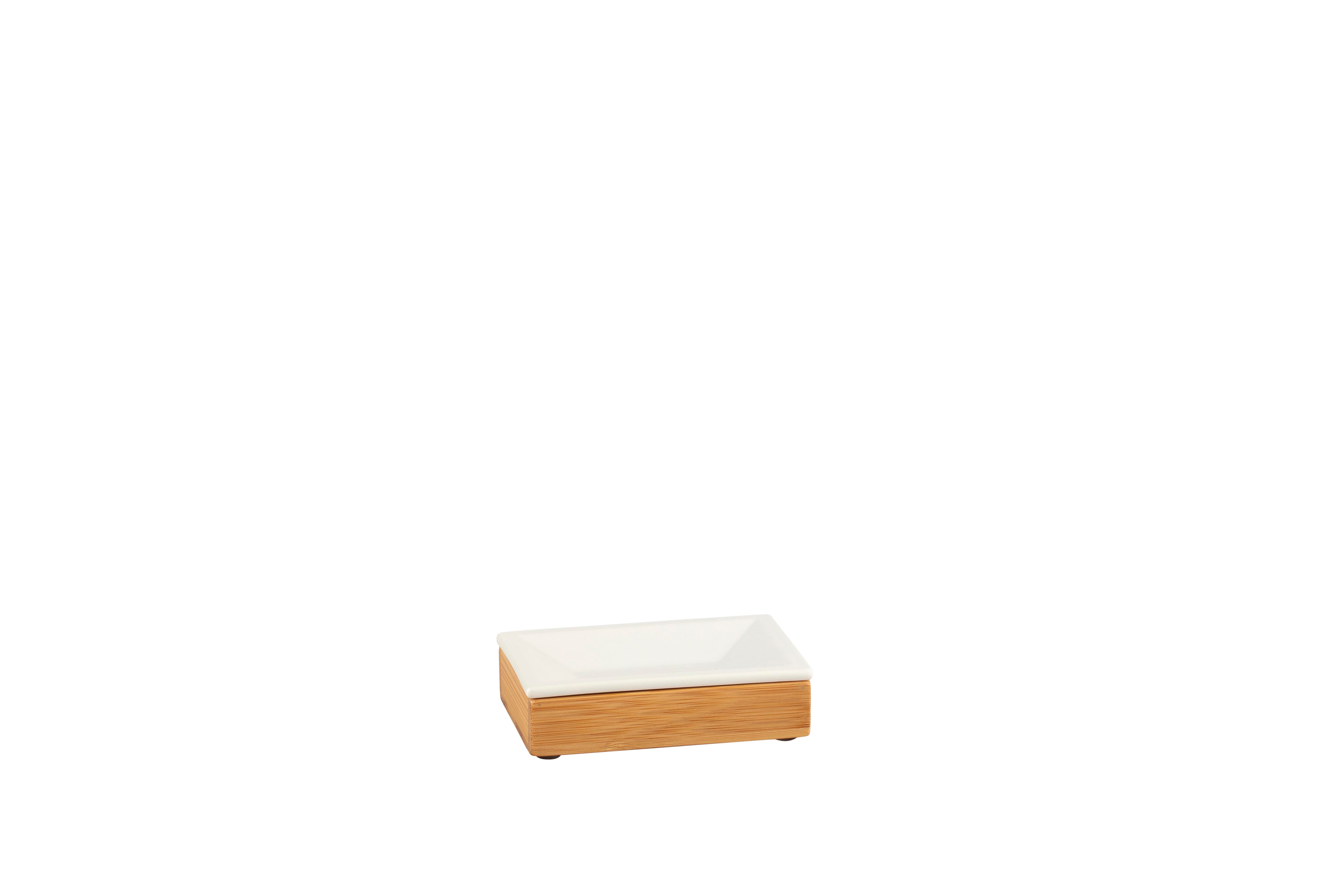 Bamboo Rectangle Soap Dish with Ceramic Insert & Feet | Erwyn Products