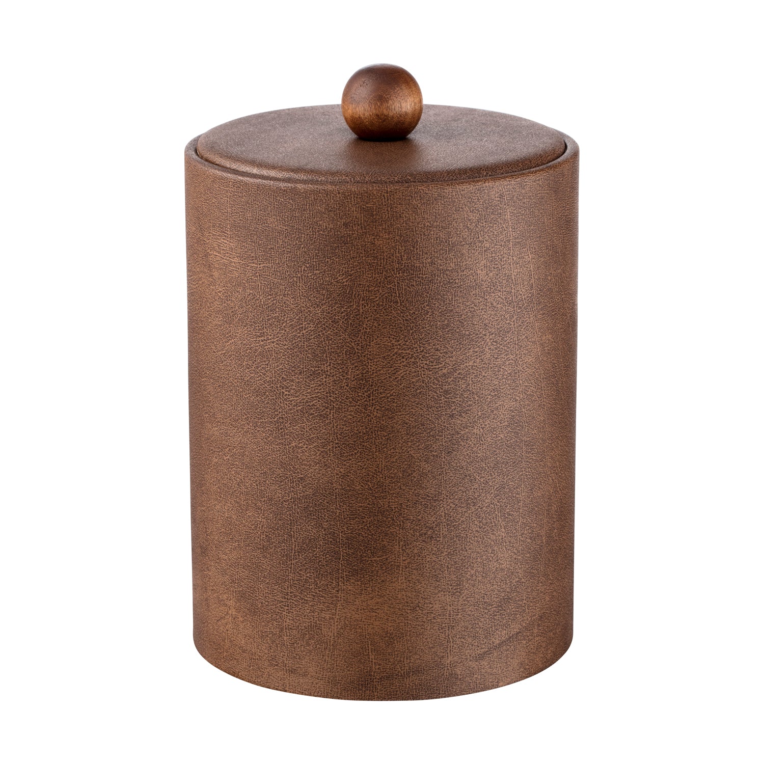 Core Tall Leatherette Ice Bucket Material Cover Brown Wood Ball Knob